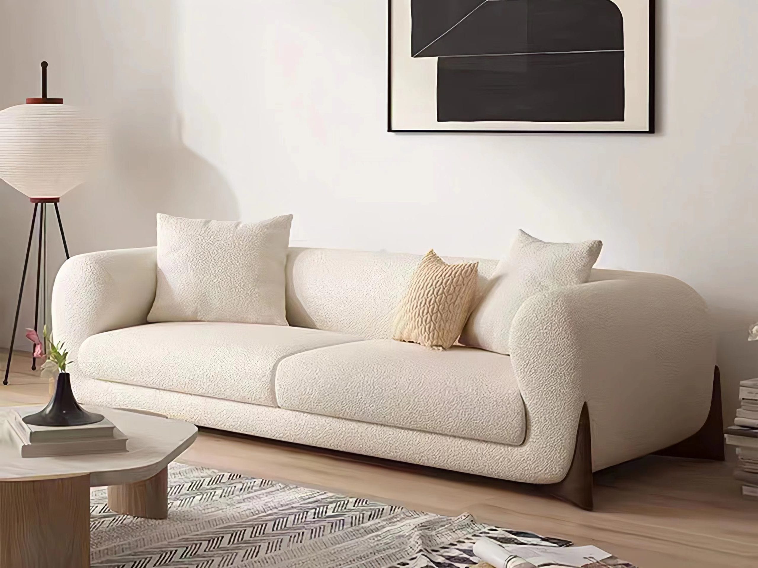Essence Bouclé Sofa 3 seater with wood legs | Agape Furniture