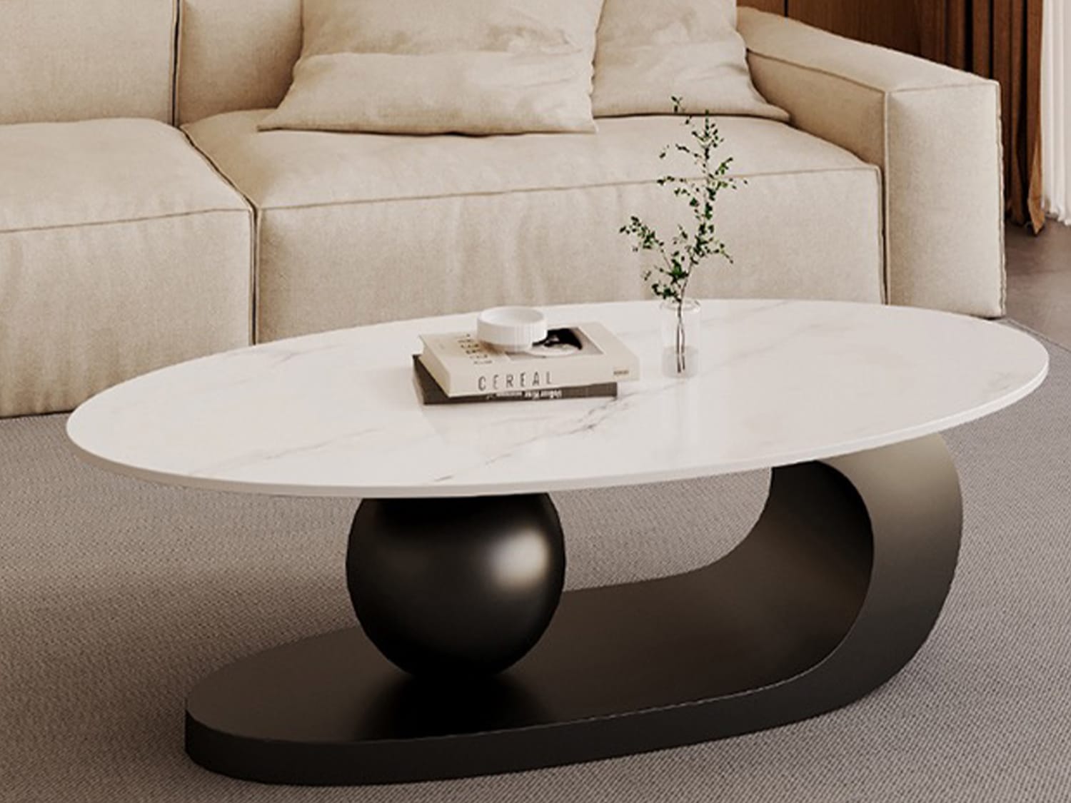 Katherine Marble sintered stone Coffee table with side table-Black ...