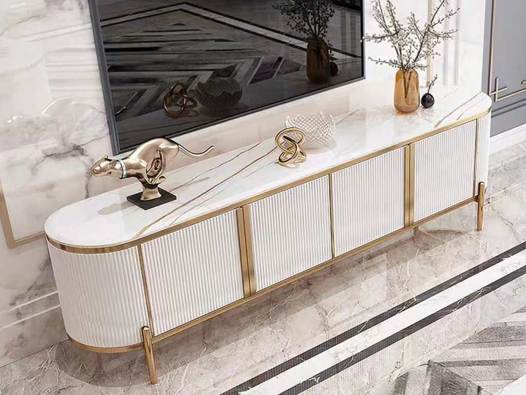 March Marble/Marble Sintered Stone TV unit with Storage-Black/Green ...