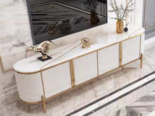 March Marble/Marble Sintered Stone TV unit with Storage-Black/Green ...