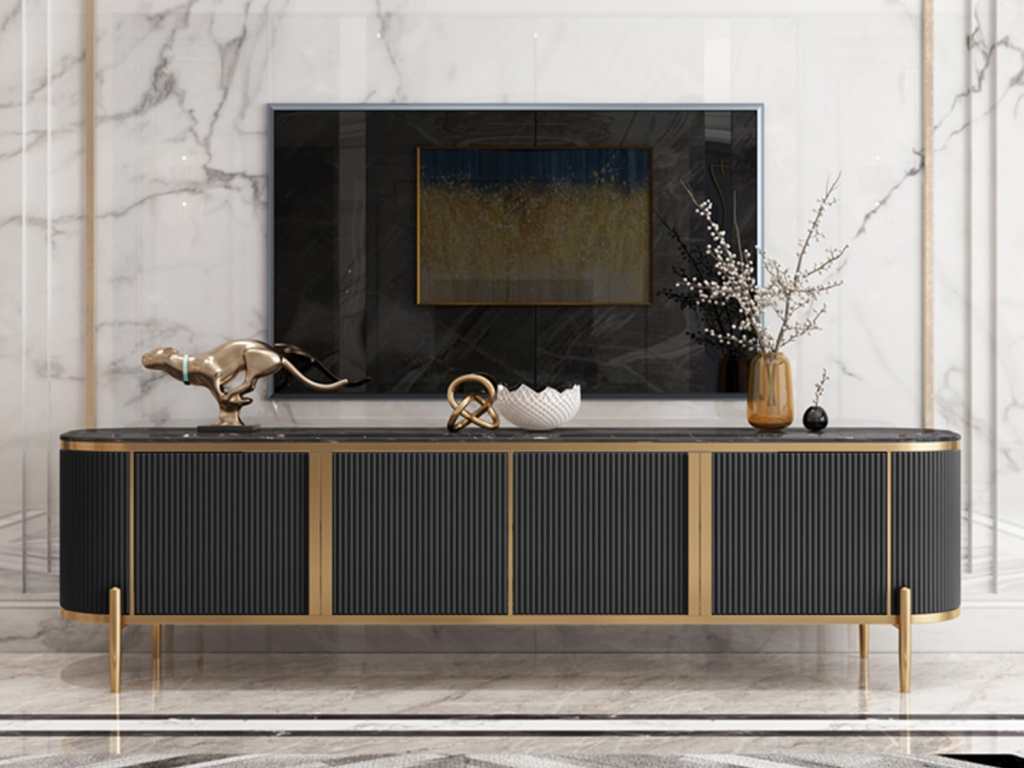 March Marble/Marble Sintered Stone TV unit with Storage-Black/Green ...