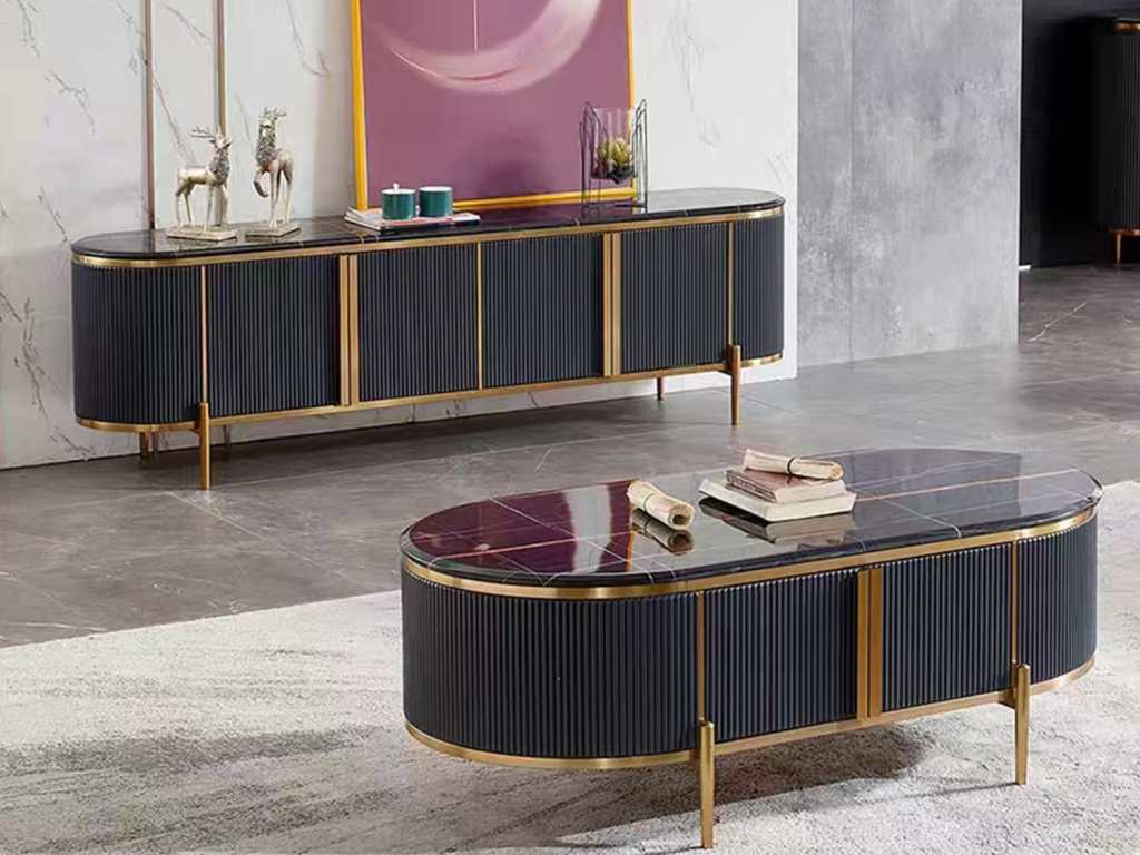 March Marble/Marble Sintered Stone TV unit with Storage-Black/Green ...