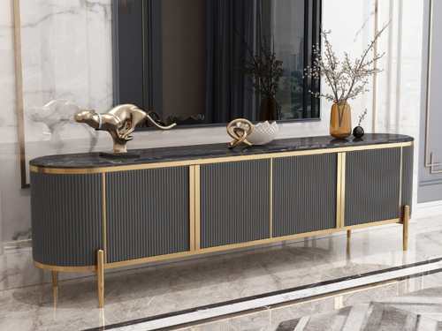 March Marble/Marble Sintered Stone TV unit with Storage-Black/Green ...