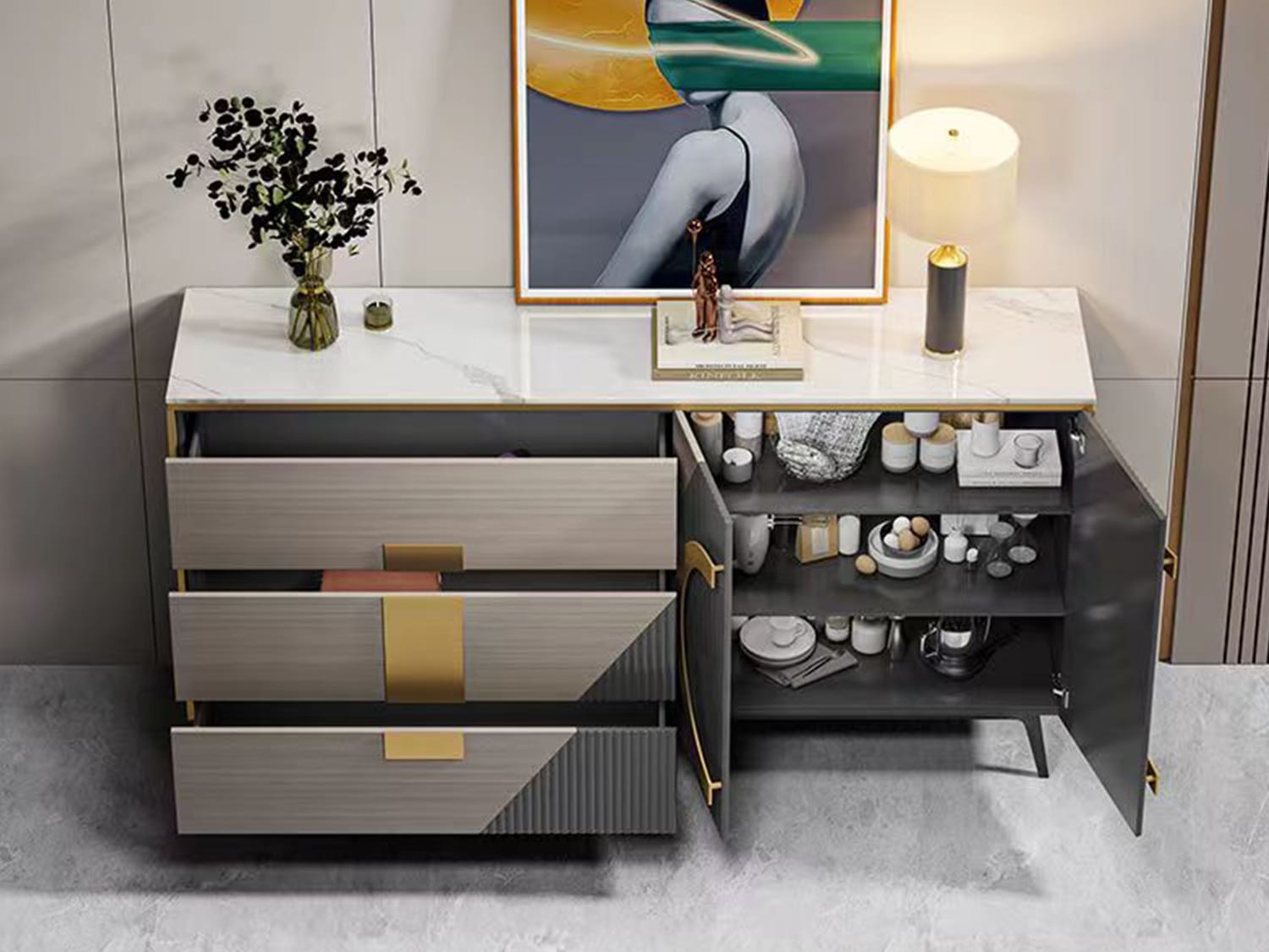 Canberra Marble Sintered Stone Top Cabinet/Buffet | Agape Furniture