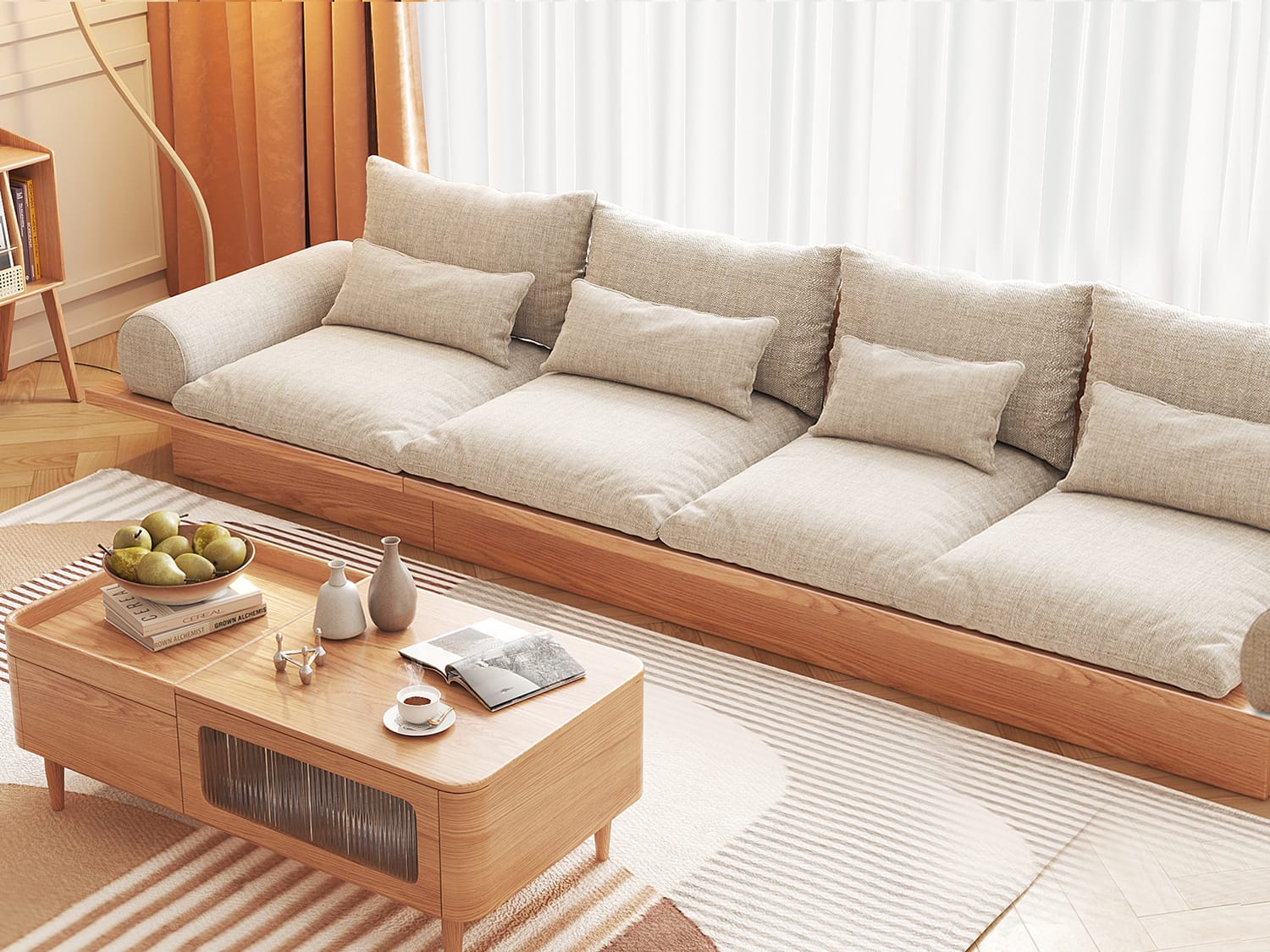 Anasia wooden storage sectional sofa-3.5M-With/Without Armrest | Agape ...