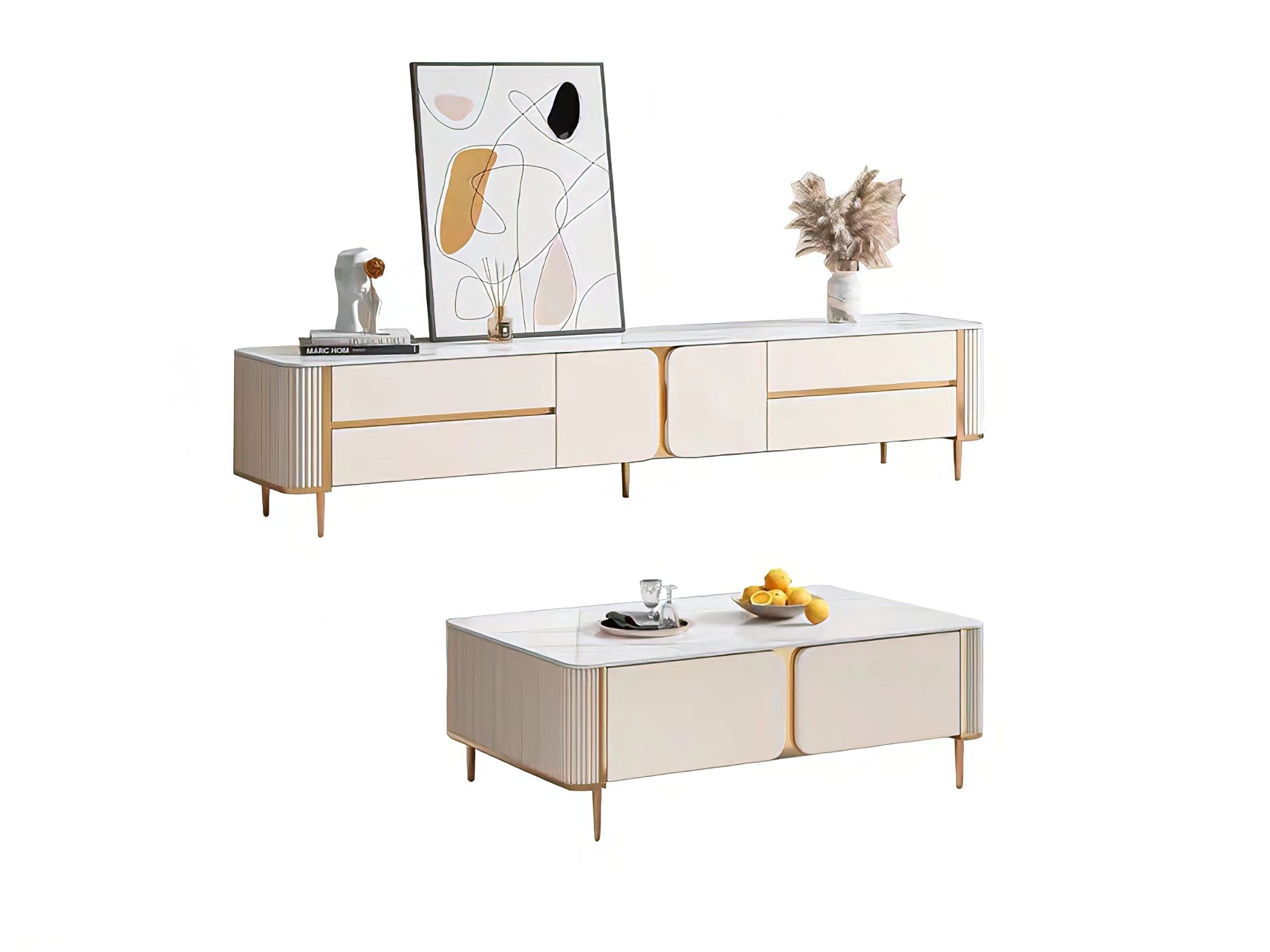 Reneay TV unit Sintered stone topper with Stainless steel legs and ...