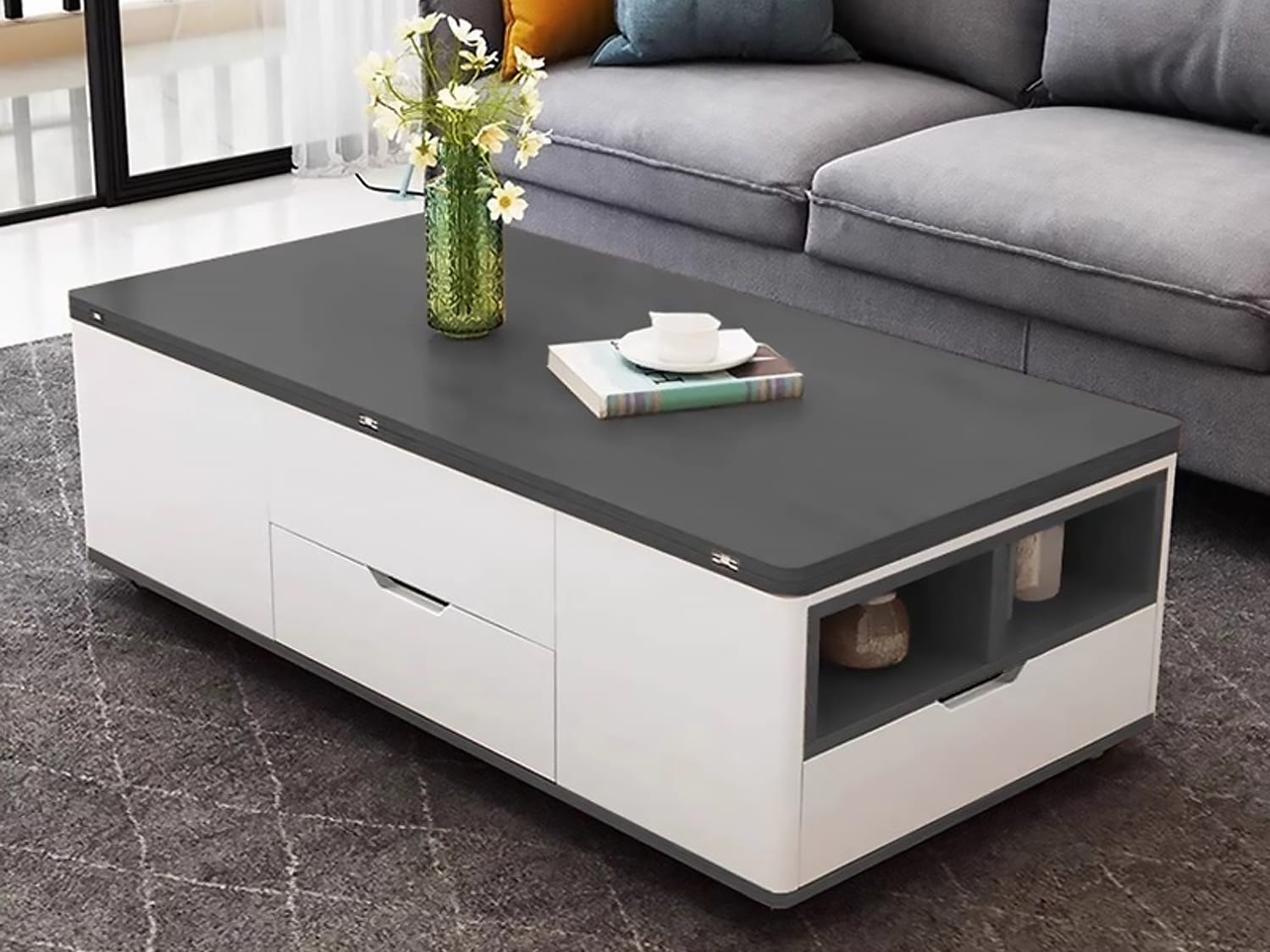 Multi-functional Coffee Table with Lift-Top/Shelf/Drawers in White ...