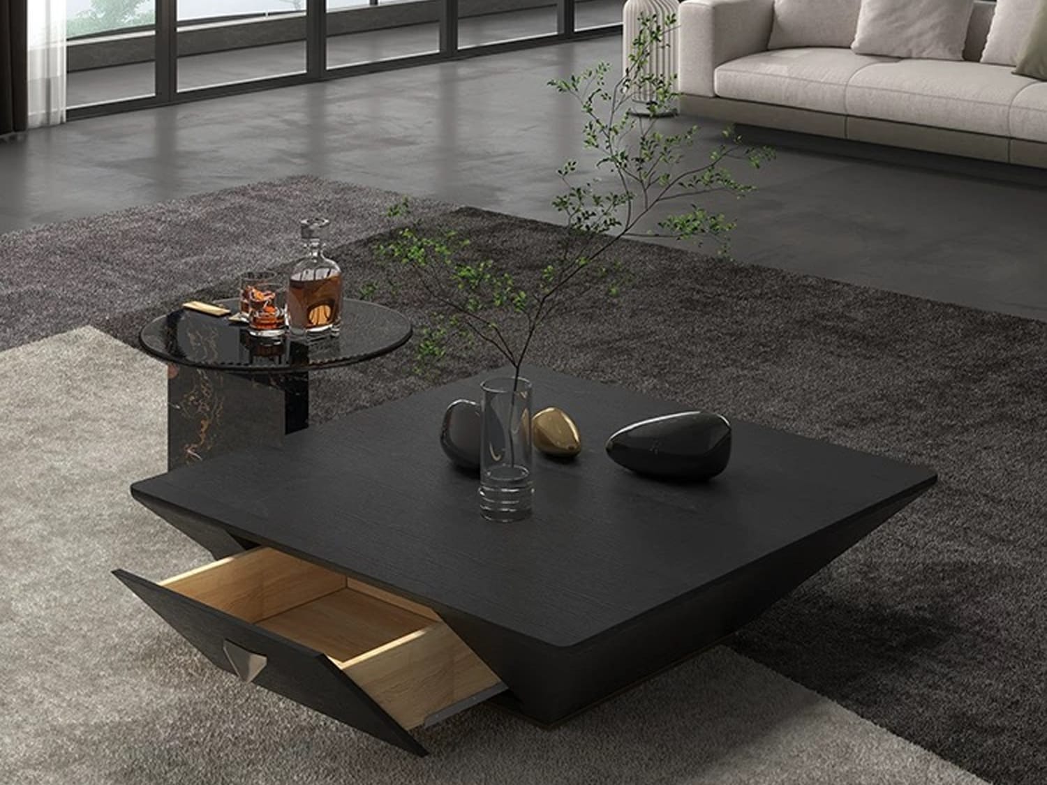 Taree Square Wood Coffee Table with Drawer | Agape Furniture