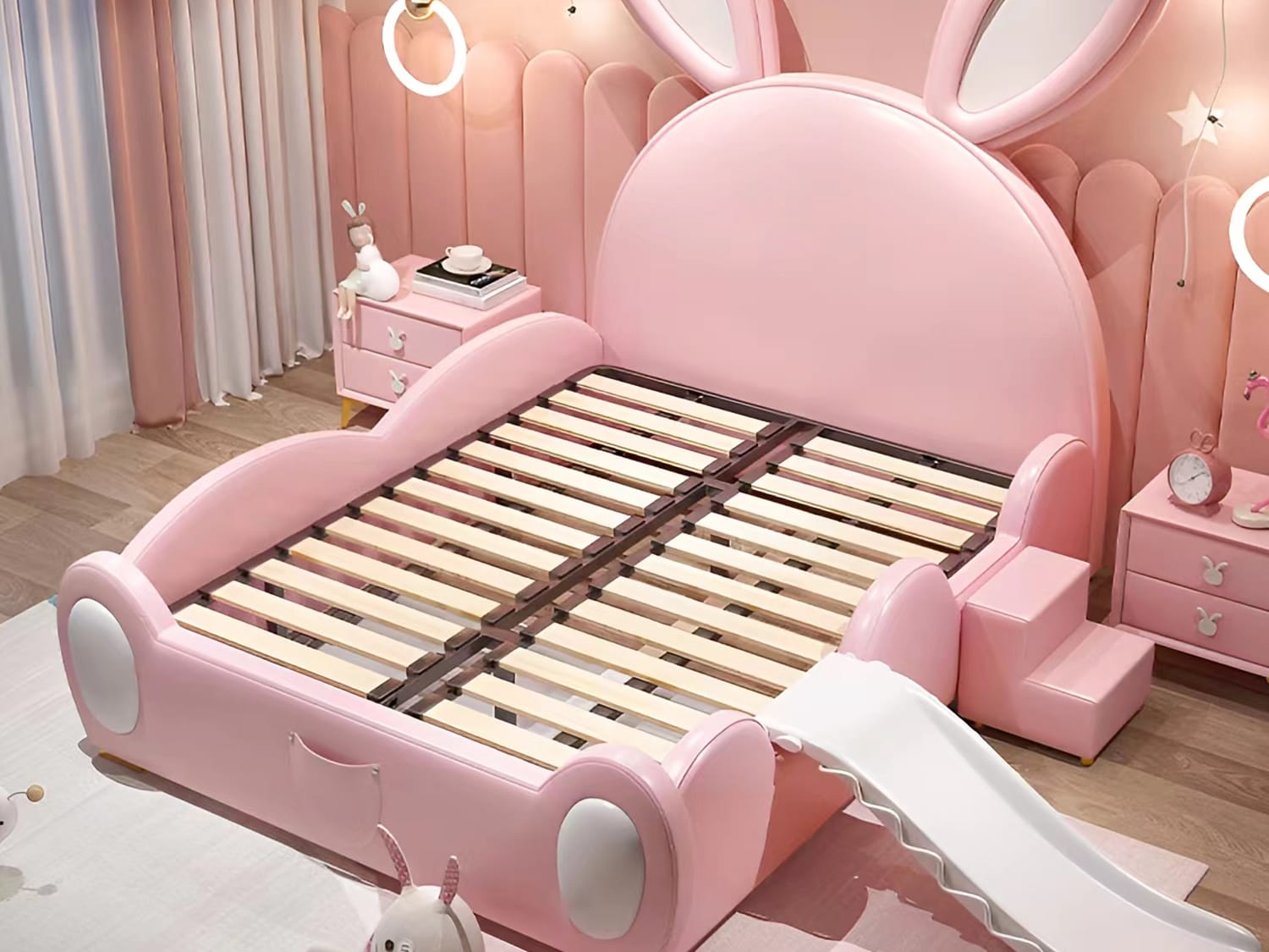 Tharwa Pink Kid’s Bed Frame with/without Removable Slide&Stairs/Single ...