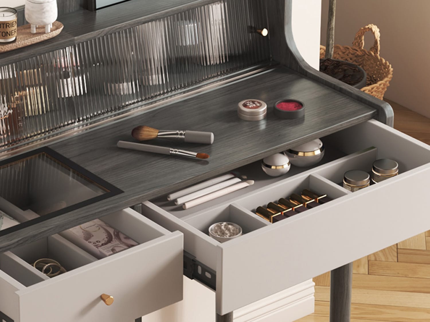 Dillwyn Safety Rounded Corner Design with Drawers Dressing Table-Grey ...