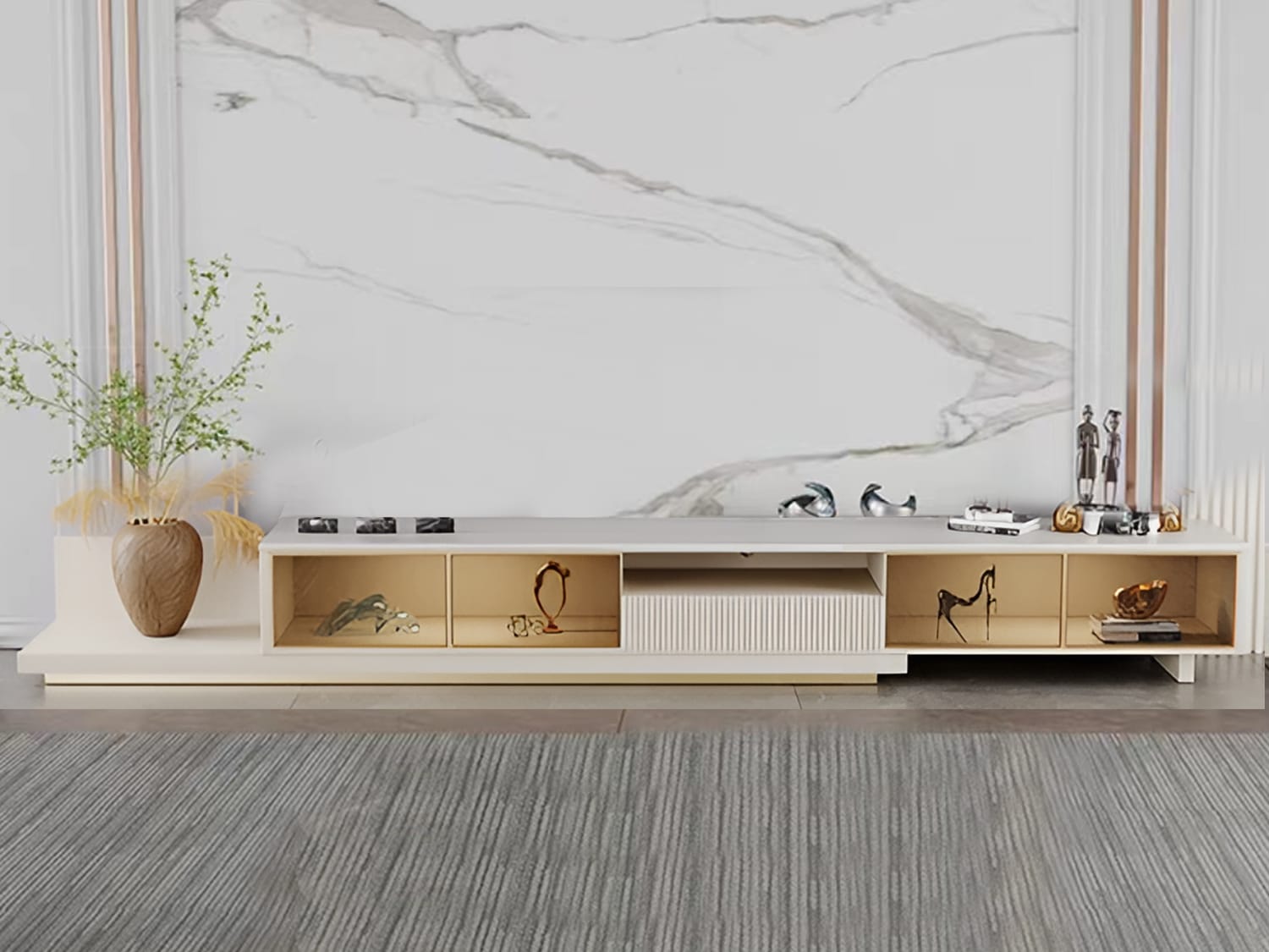 Slaton LED Sintered Stone Top Extendable TV Unit with Drawers | Agape ...