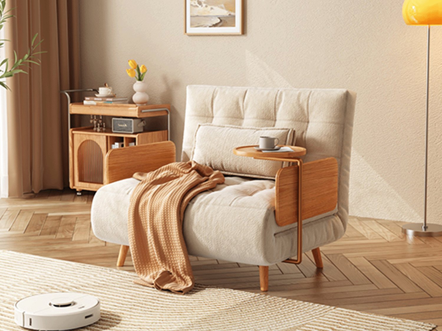 Bigfork Folding Design Extension Sofa Bed With Rotating Table-Single ...