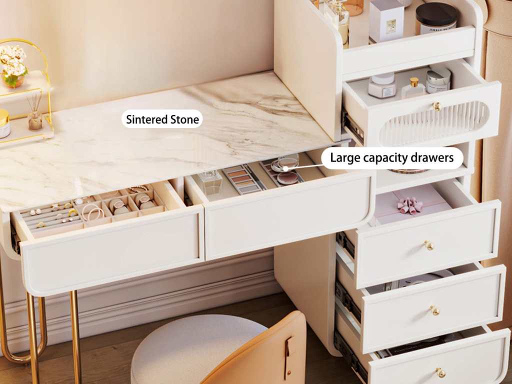 Zapata Sintered Stone Top Extendable Dressing Table With Stainless ...