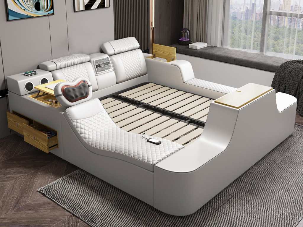 Clinton Multi-Functional Smart Bed With TV/Projector-White/Black in ...