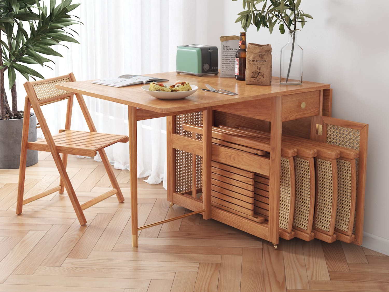 Leona Collapsible Wooden Dining Table With Pulleys | Agape Furniture