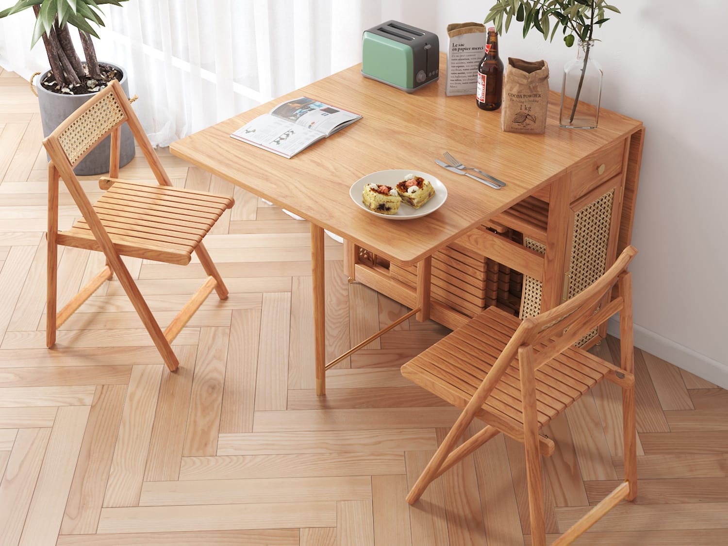 Leona Collapsible Wooden Dining Table With Pulleys | Agape Furniture