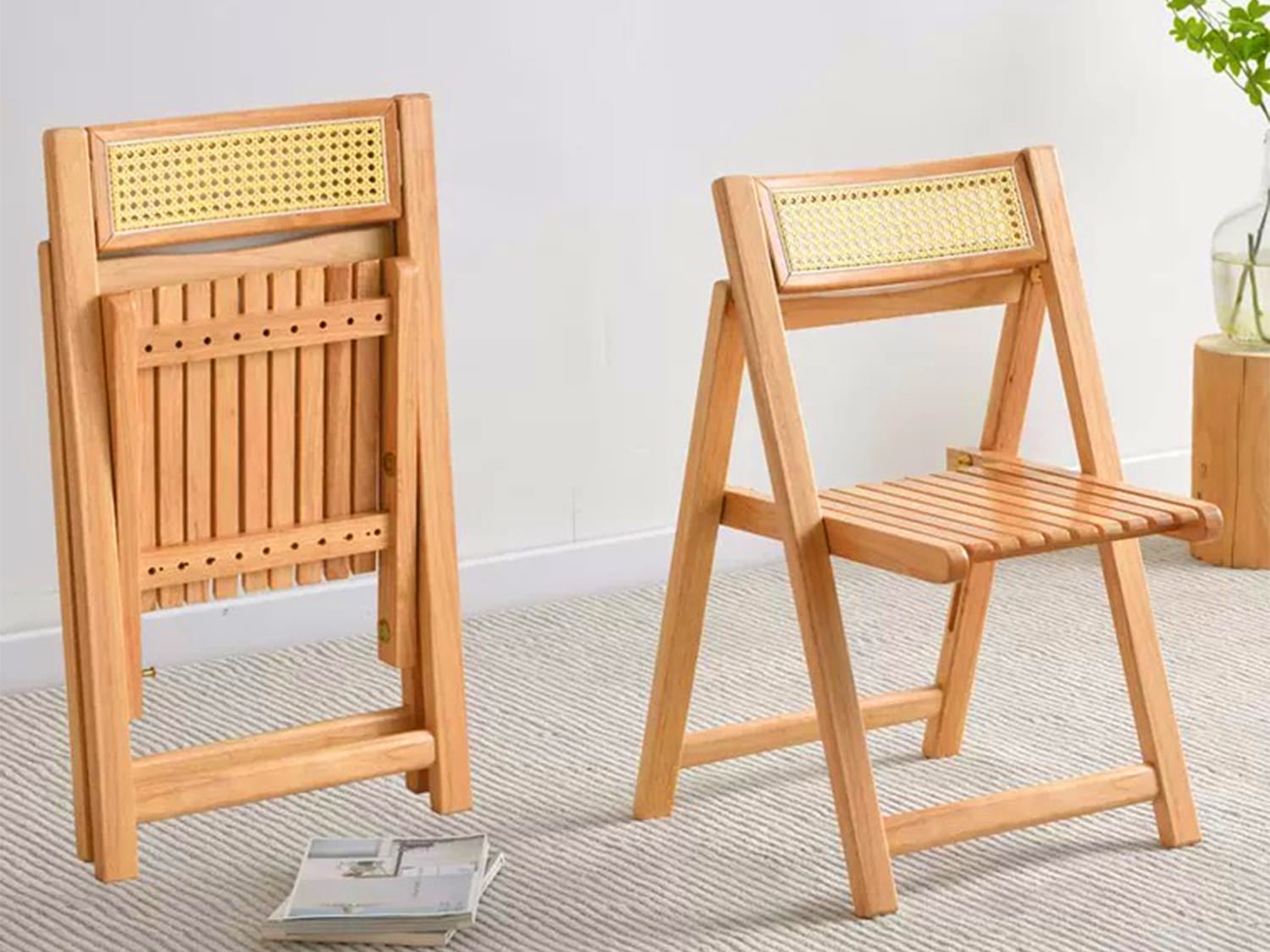Leona Collapsible Rattan Dining Chairs-Natural/Walnut | Agape Furniture