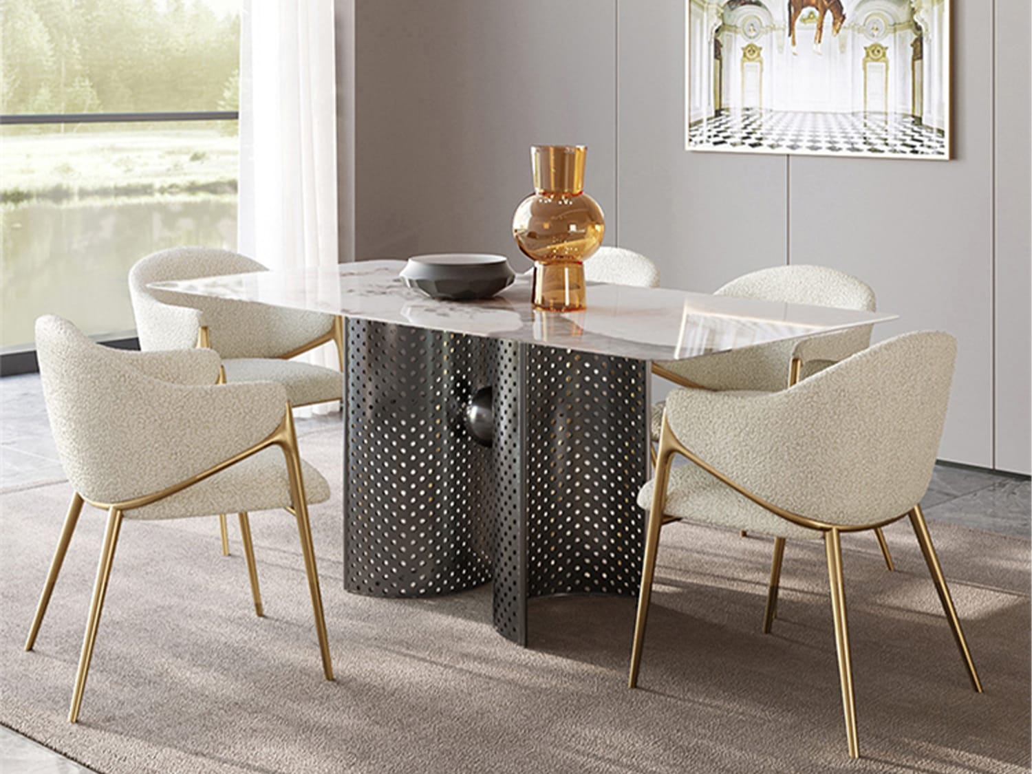 Karratha Bouclé Dining Chair with stainless frame-Gold/Black | Agape ...