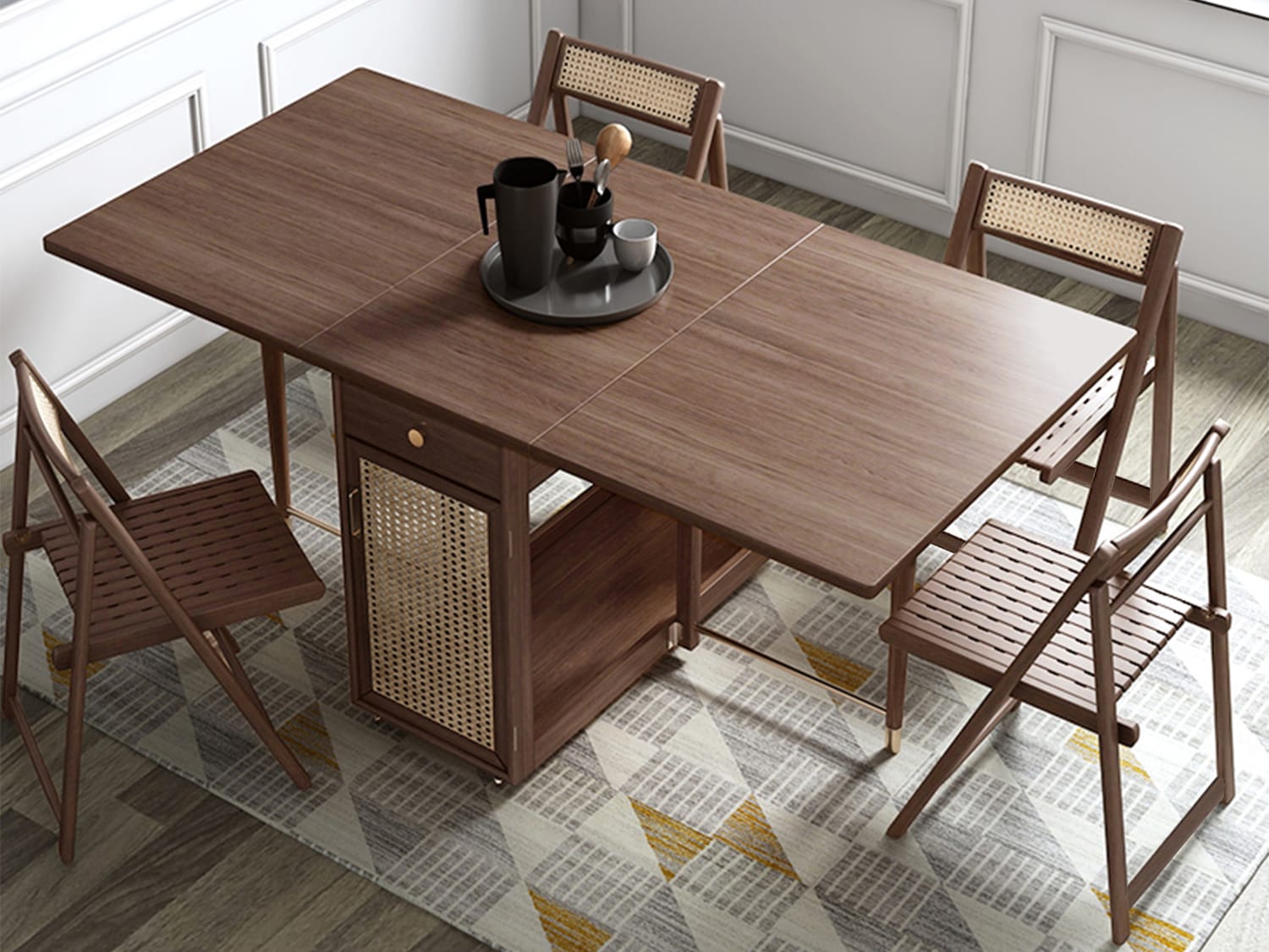 Leona Collapsible Dining Table With Pulleys-Walnut | Agape Furniture