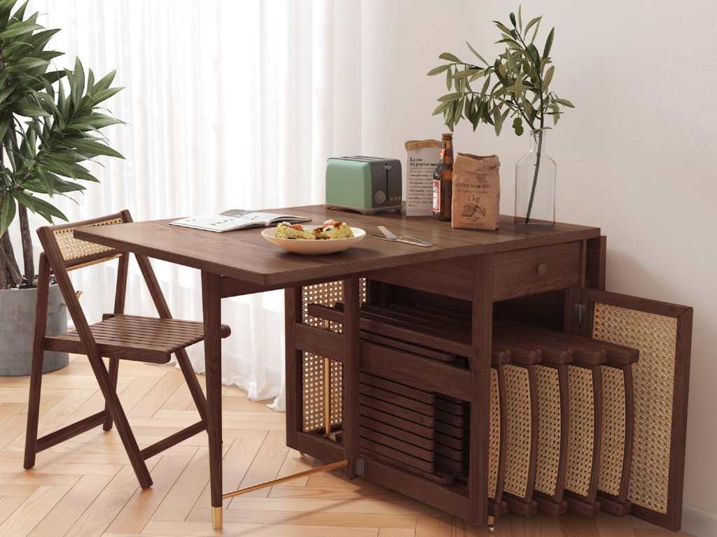 Leona Collapsible Wooden Dining Table With Pulleys-Walnut | Agape Furniture