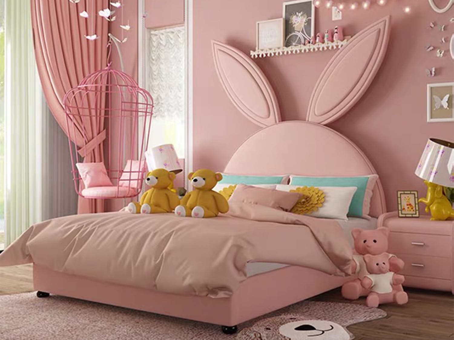 Bright Microfiber Leather Pink Kid’s Bed Frame-Single/King Single ...