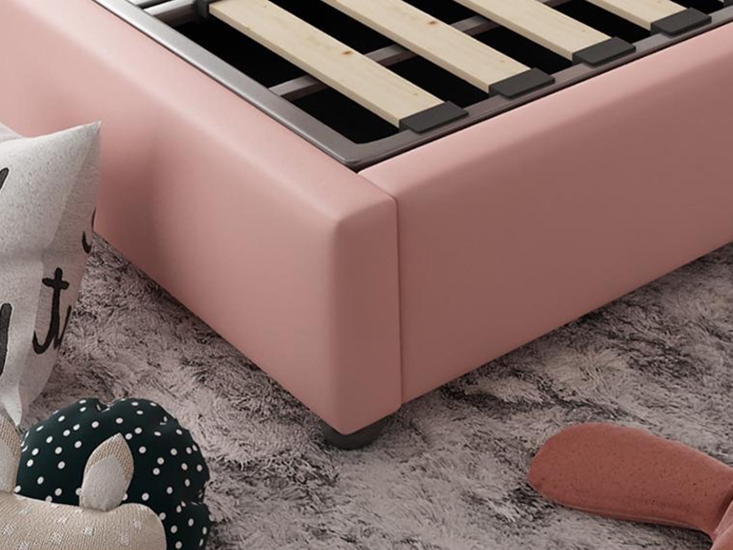 Bright Microfiber Leather Pink Kid’s Bed Frame-Single/King Single ...