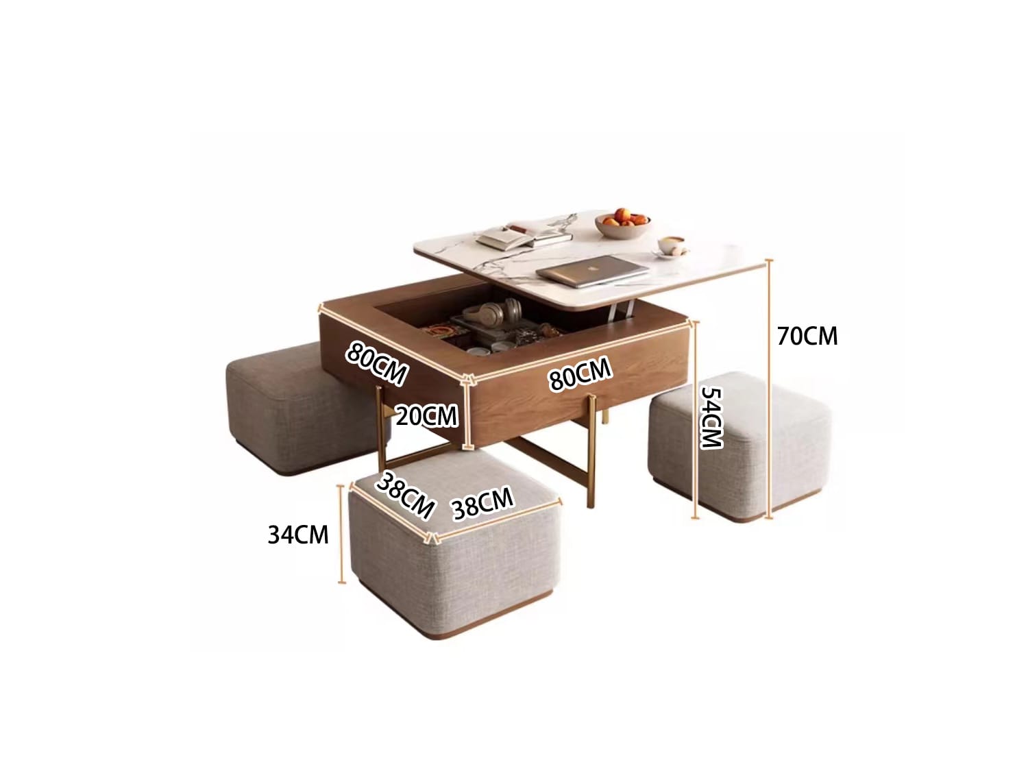 Bealiba Sintered stone Lift-Top Desktop Coffee Table-With ottomans ...