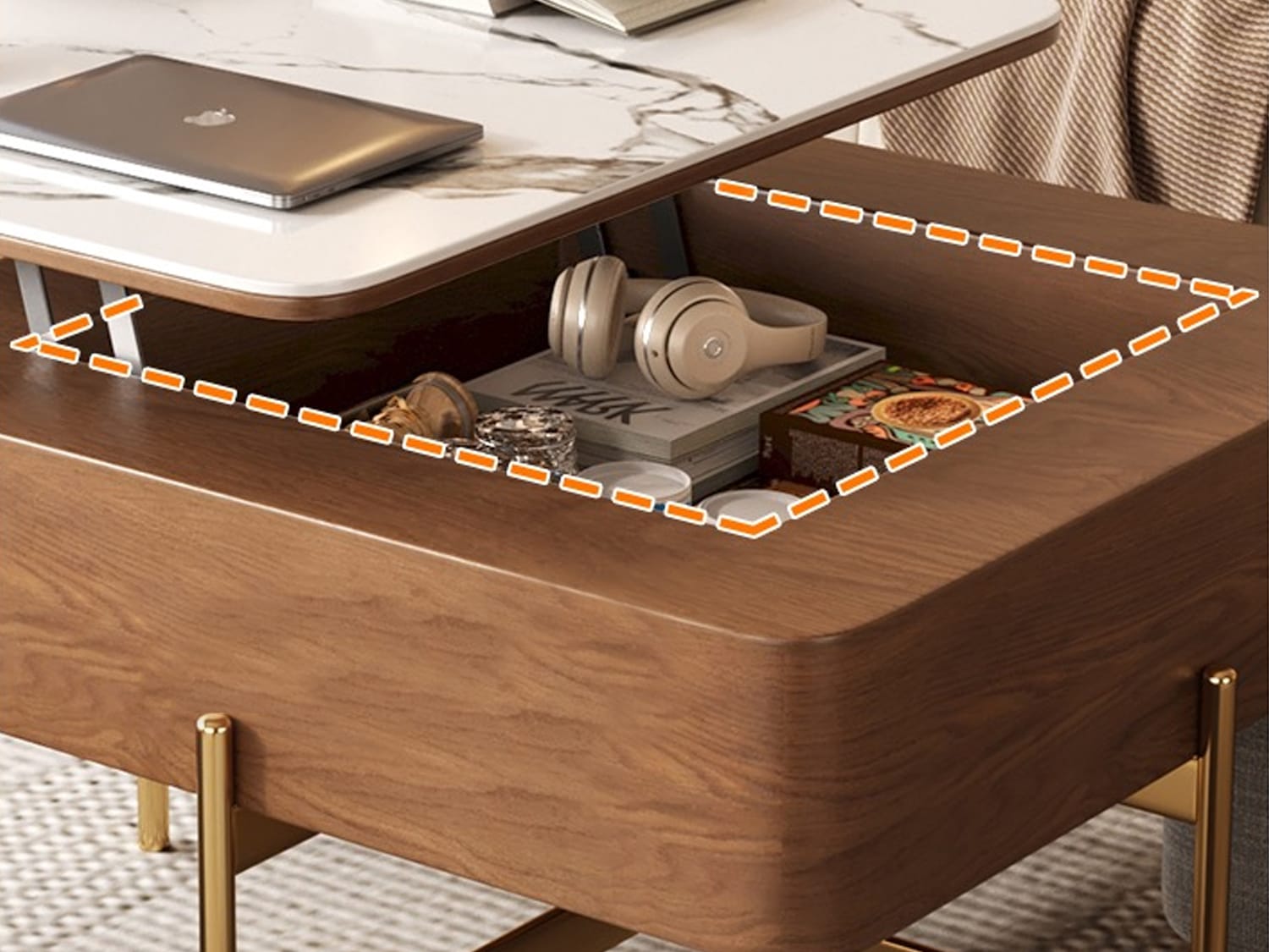 Bealiba Sintered stone Lift-Top Desktop Coffee Table-With ottomans ...