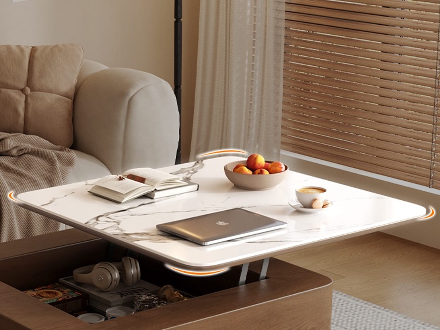 Bealiba Sintered stone Lift-Top Desktop Coffee Table-With ottomans ...