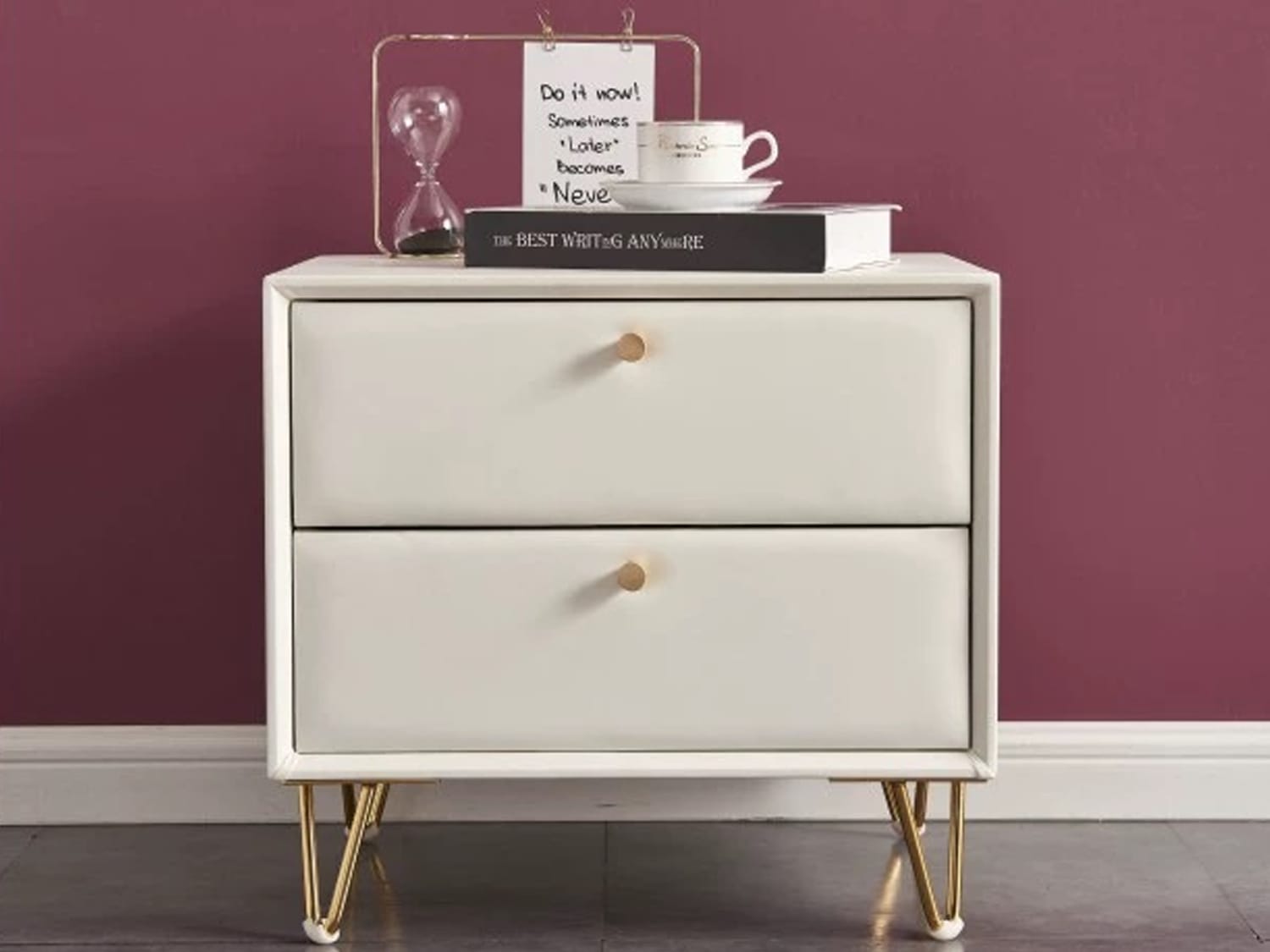 Parma Modern Bedside Table-Pink/Off-White | Agape Furniture