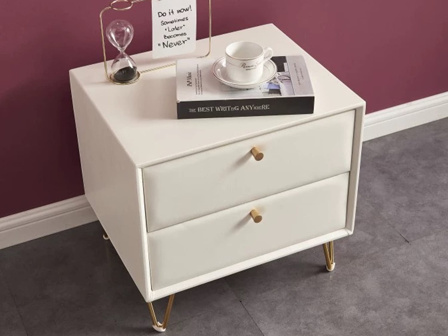 Parma Modern Bedside Table-Pink/Off-White | Agape Furniture