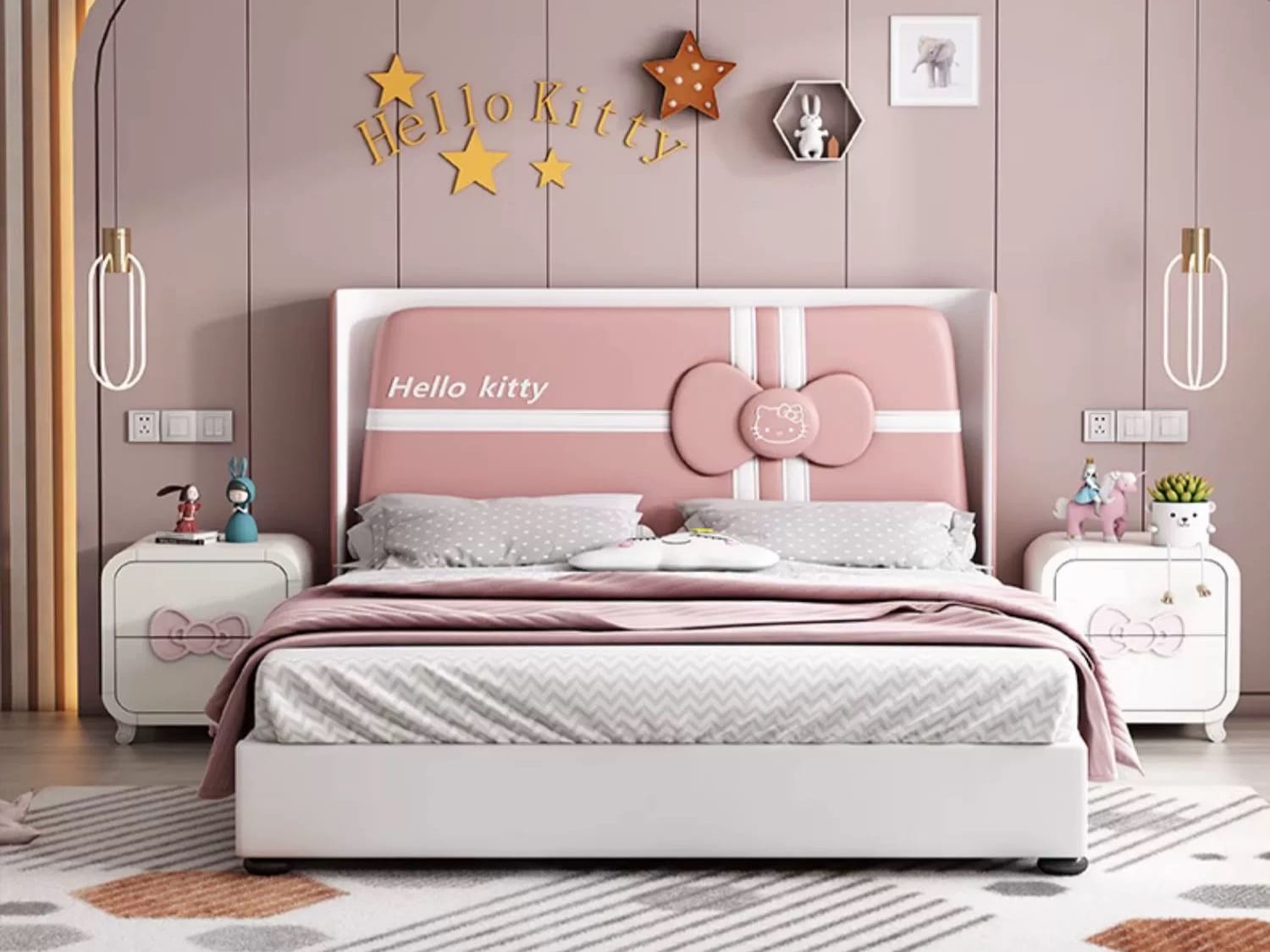 Gorteen Modern Bedside Table-Pink/Pearl White | Agape Furniture