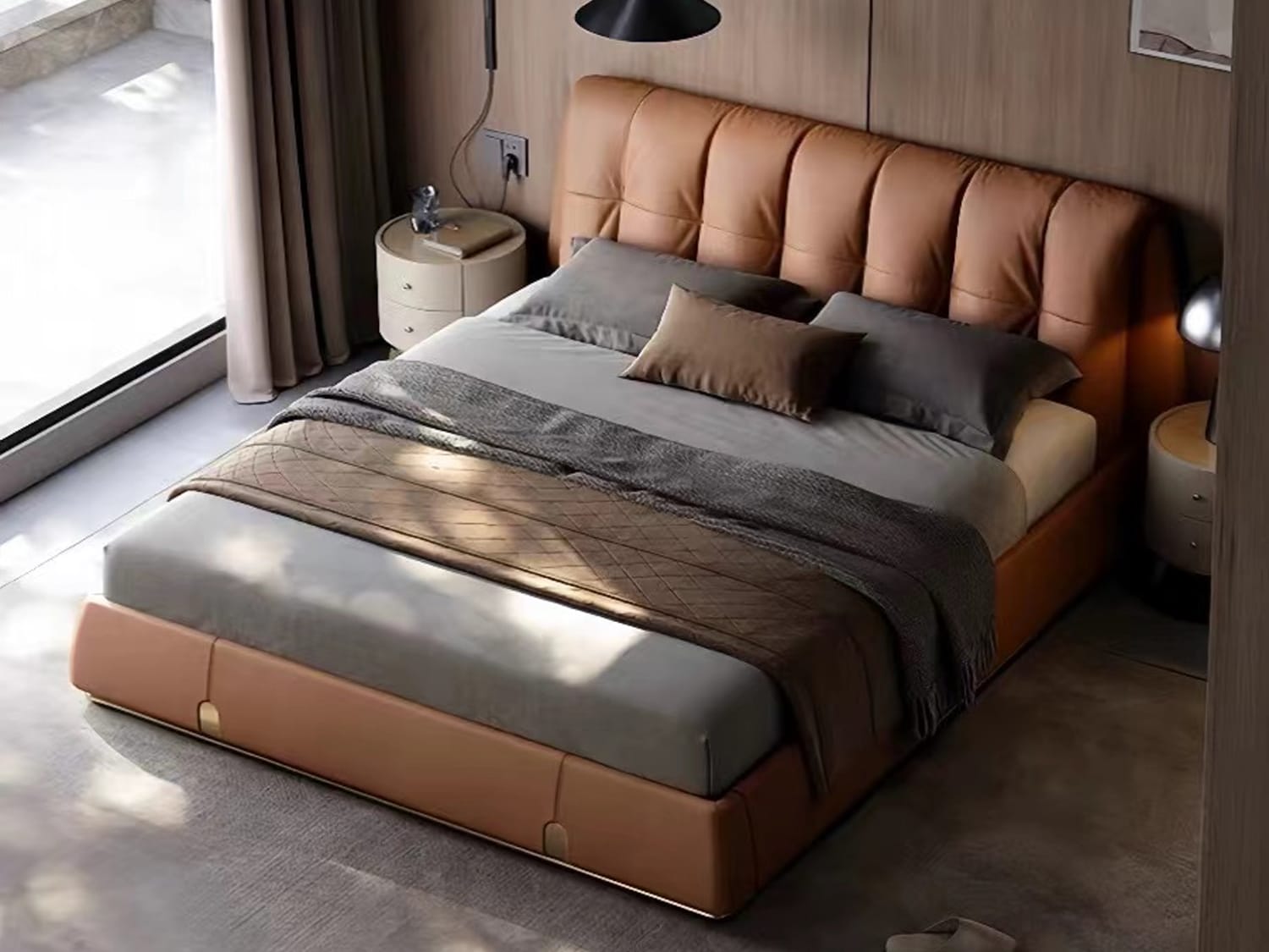 Fumane Modern Design Bed Frame-Grey/Brown | Agape Furniture