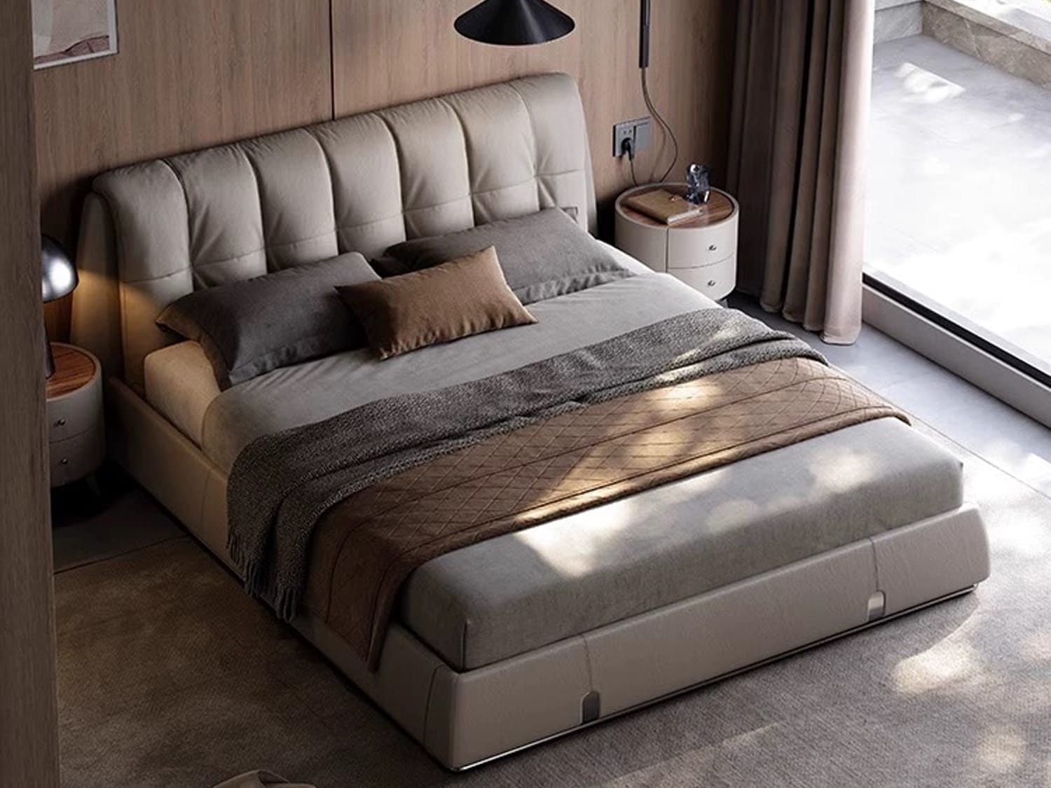 Fumane Modern Design Bed Frame-Grey/Brown | Agape Furniture