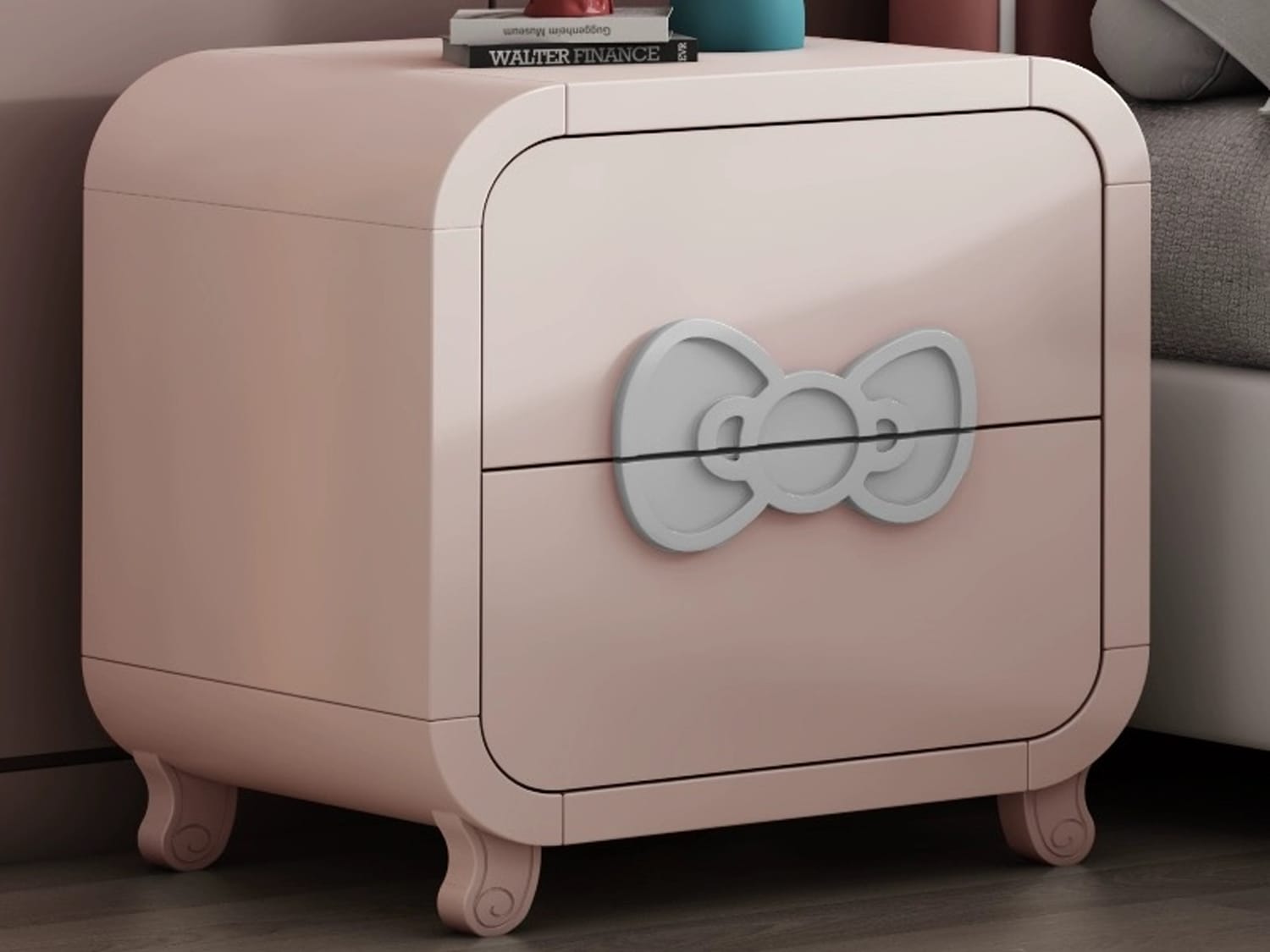 Gorteen Modern Bedside Table-Pink/Pearl White | Agape Furniture