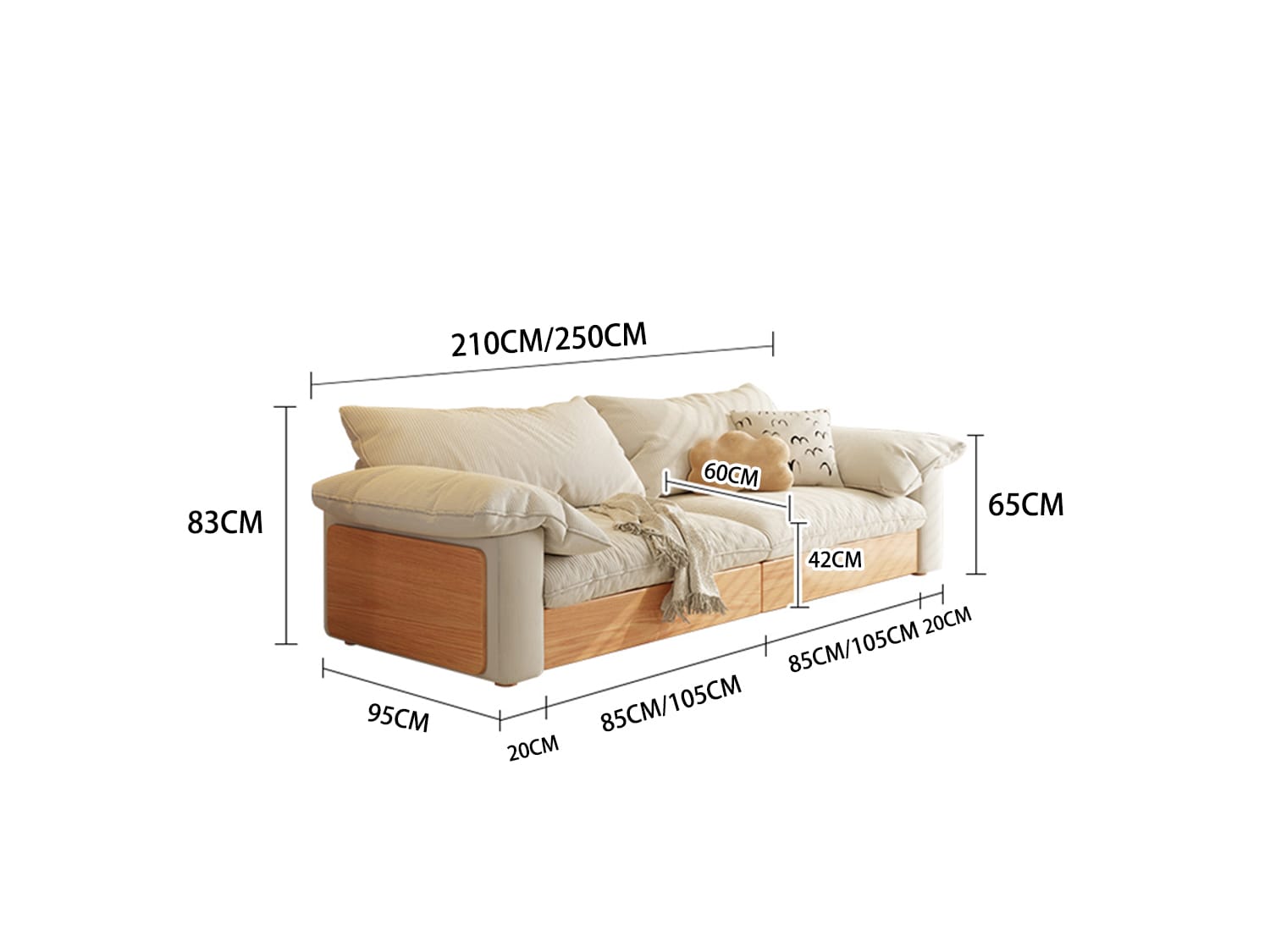 Pasha Modern Design Extension Sofa Bed-Off-White/Blackish Green-210CM ...