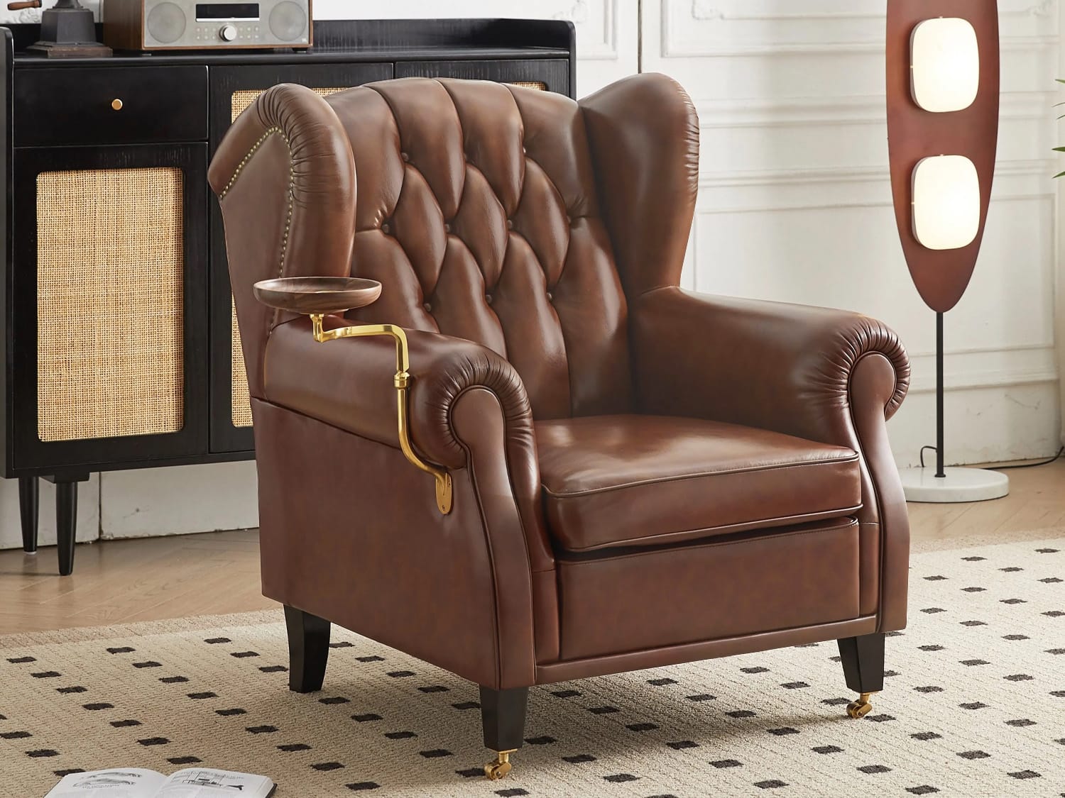 Sandstone Real Leather Single Sofa-Deep Brown/Orange | Agape Furniture