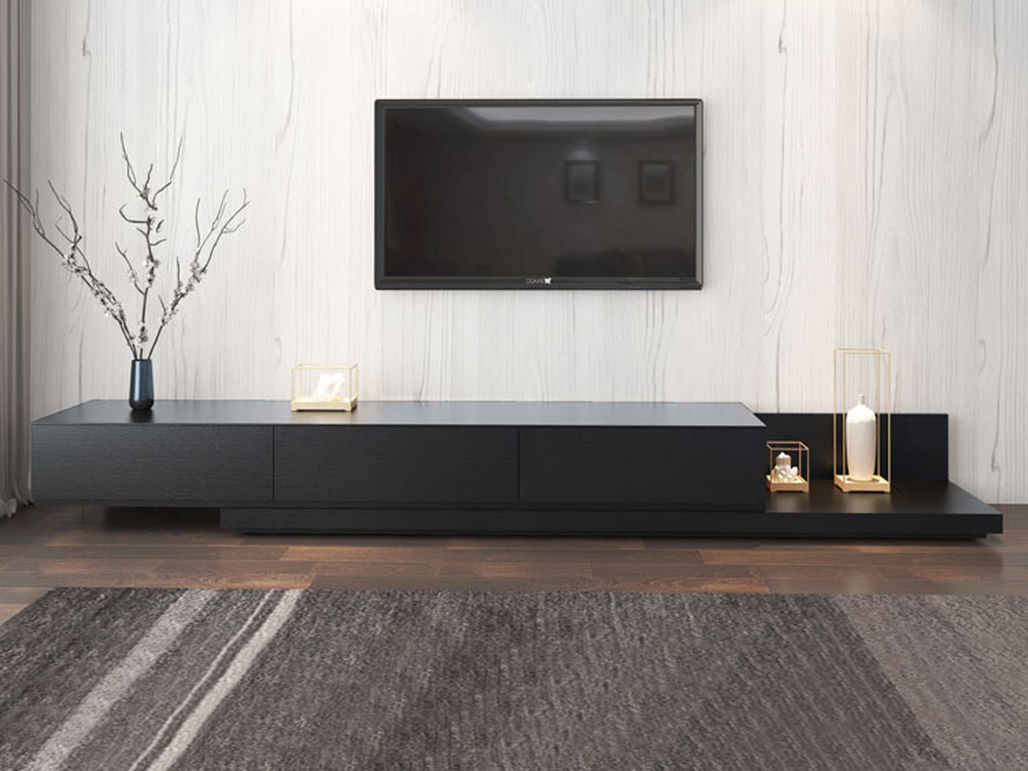 Ootha Minimalist Extendable TV Unit- Black & Walnut/Black/White ...