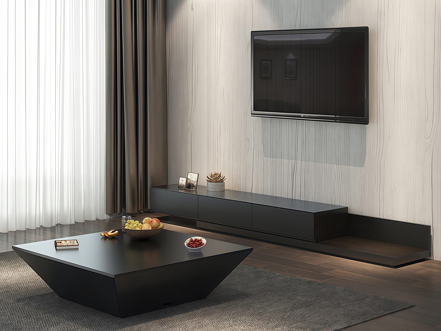 Ootha Minimalist Extendable TV Unit- Black & Walnut/Black/White ...