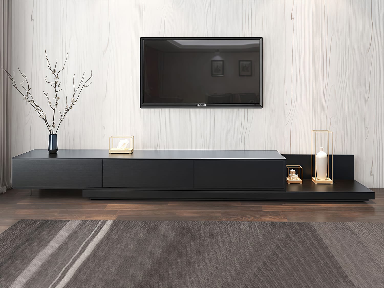 Ootha Minimalist Extendable TV Unit- Black & Walnut/Black/White ...