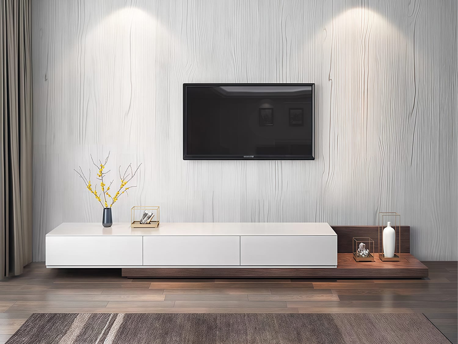 Ootha Minimalist Extendable TV Unit- Black & Walnut/Black/White ...