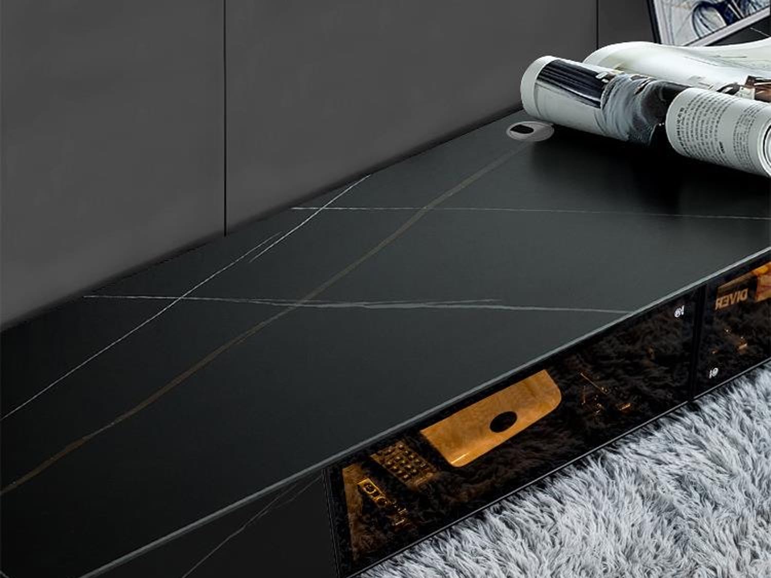 Dimas Modern Floating Sintered Stone Tv Unit-White/Black | Agape Furniture