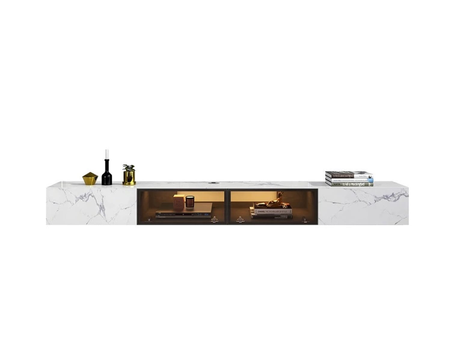 Dimas Modern Floating Sintered Stone Tv Unit-White/Black | Agape Furniture