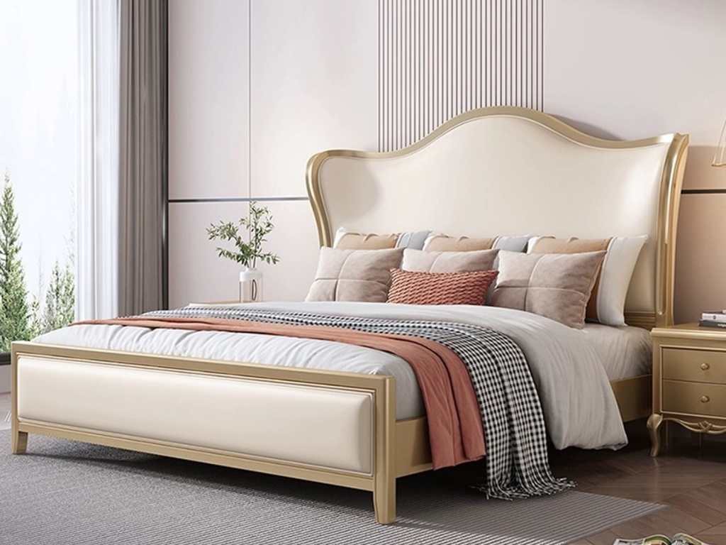 Sevania Luxury Leather Unique Design Bed Frame-Champagne Gold/Silver ...