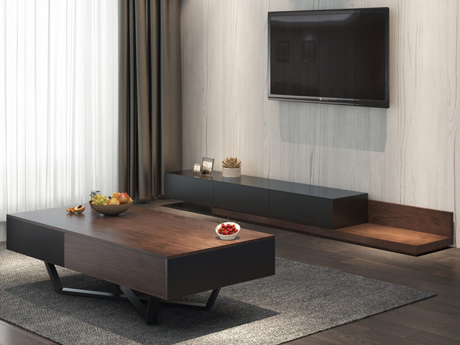 Ootha Minimalist Extendable TV Unit- Black & Walnut/Black/White ...