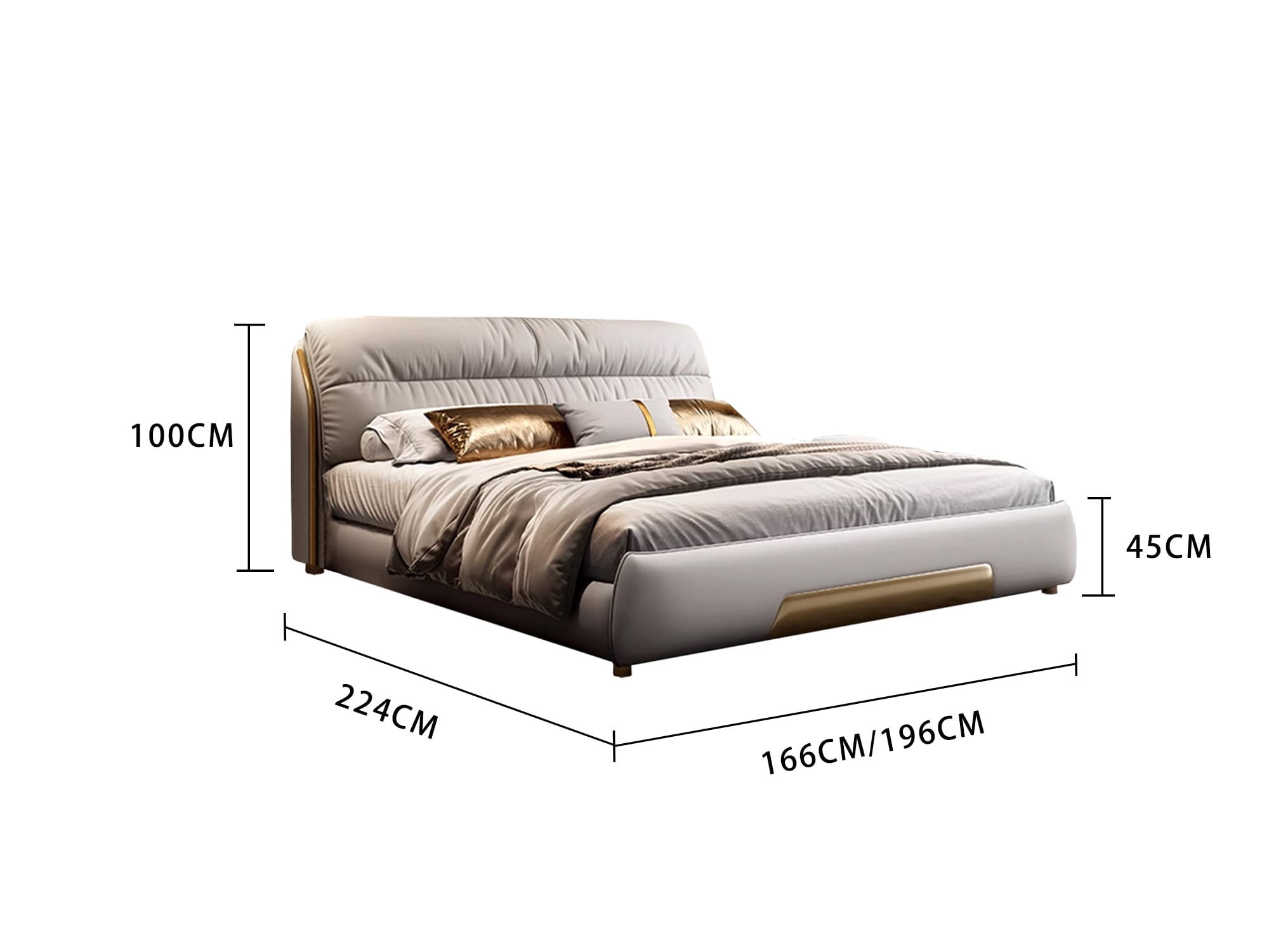 Moran Deluxe Leather Bed Frame-Light Grey/Dark Brown/Black-Queen/King ...
