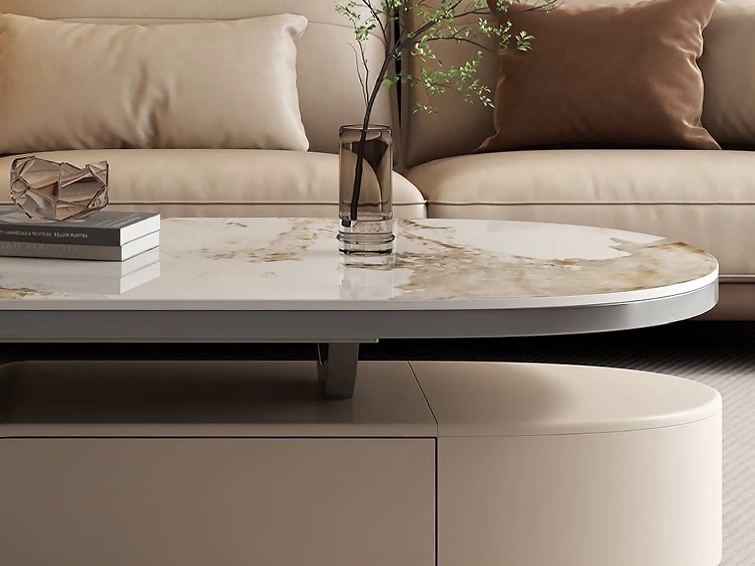 Tarana Marble Sintered Stone Storage Coffee Table/With Side Table ...