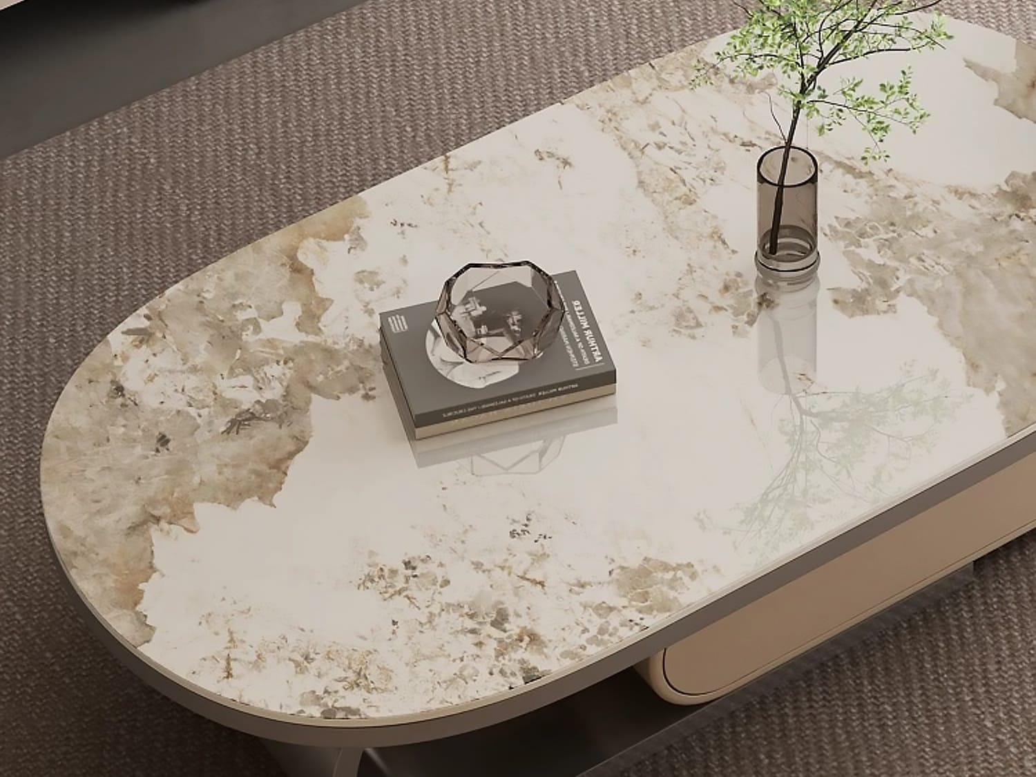 Tarana Marble Sintered Stone Storage Coffee Table/With Side Table ...