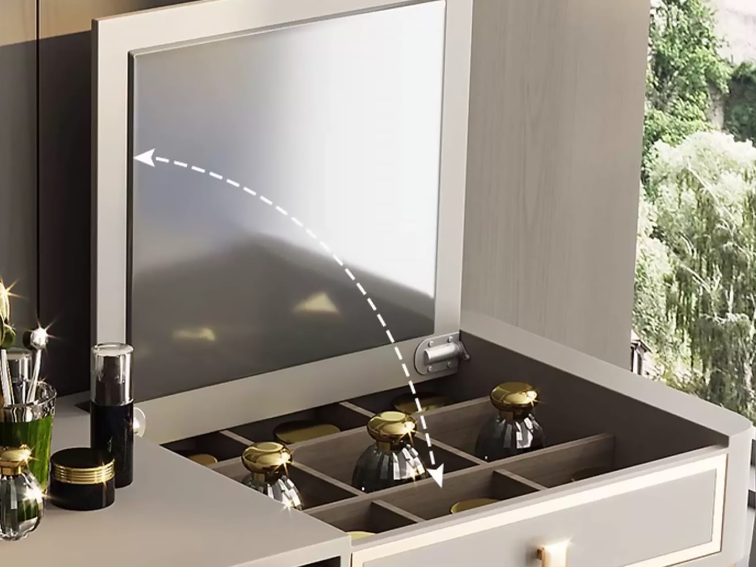 Mathis Extendable Dressing Table With Foldable mirror and Stools set ...