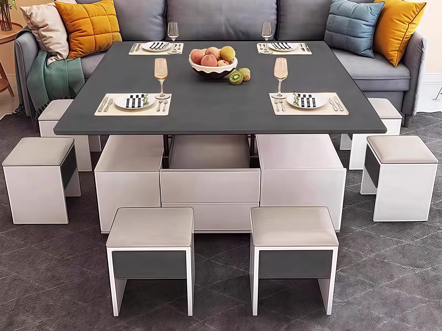 Pedley Modern Small Stool-White/Grey/White&Black | Agape Furniture